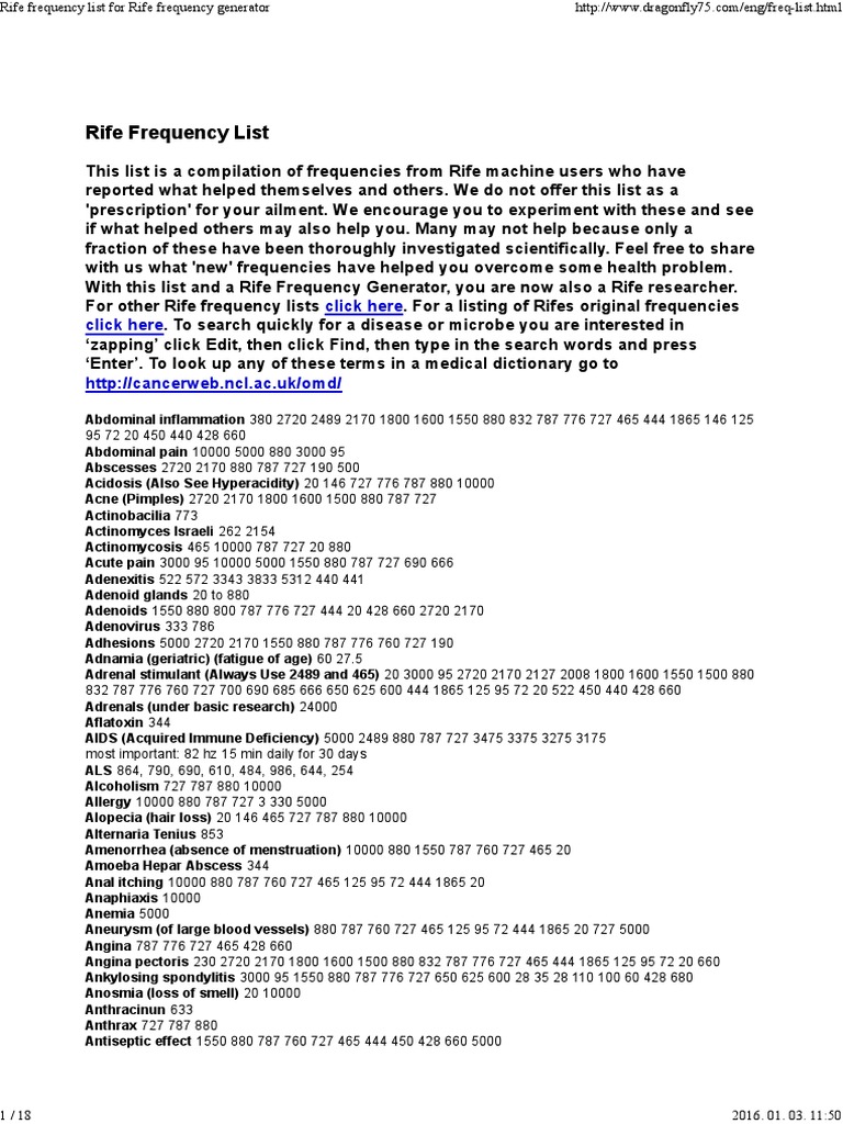 Rife Frequency List for Rife Frequency Generator | Influenza | Herpes ...