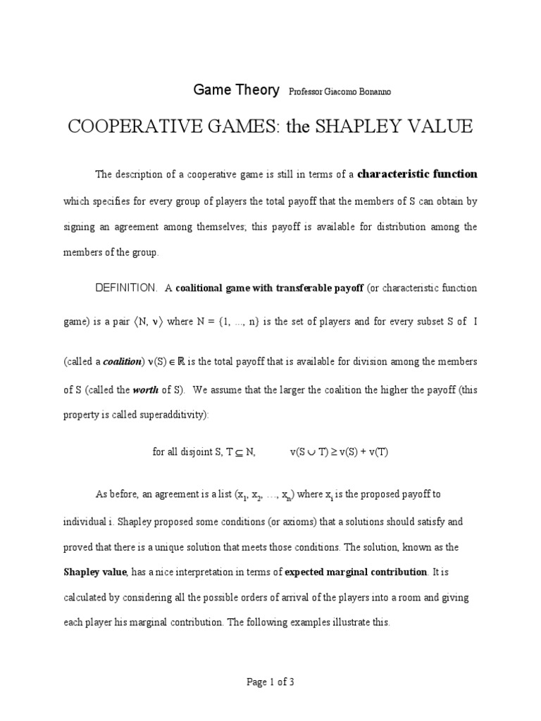 Cooperative Games: The Shapley Value: Game Theory | PDF | Applied Mathematics | Mathematical ...