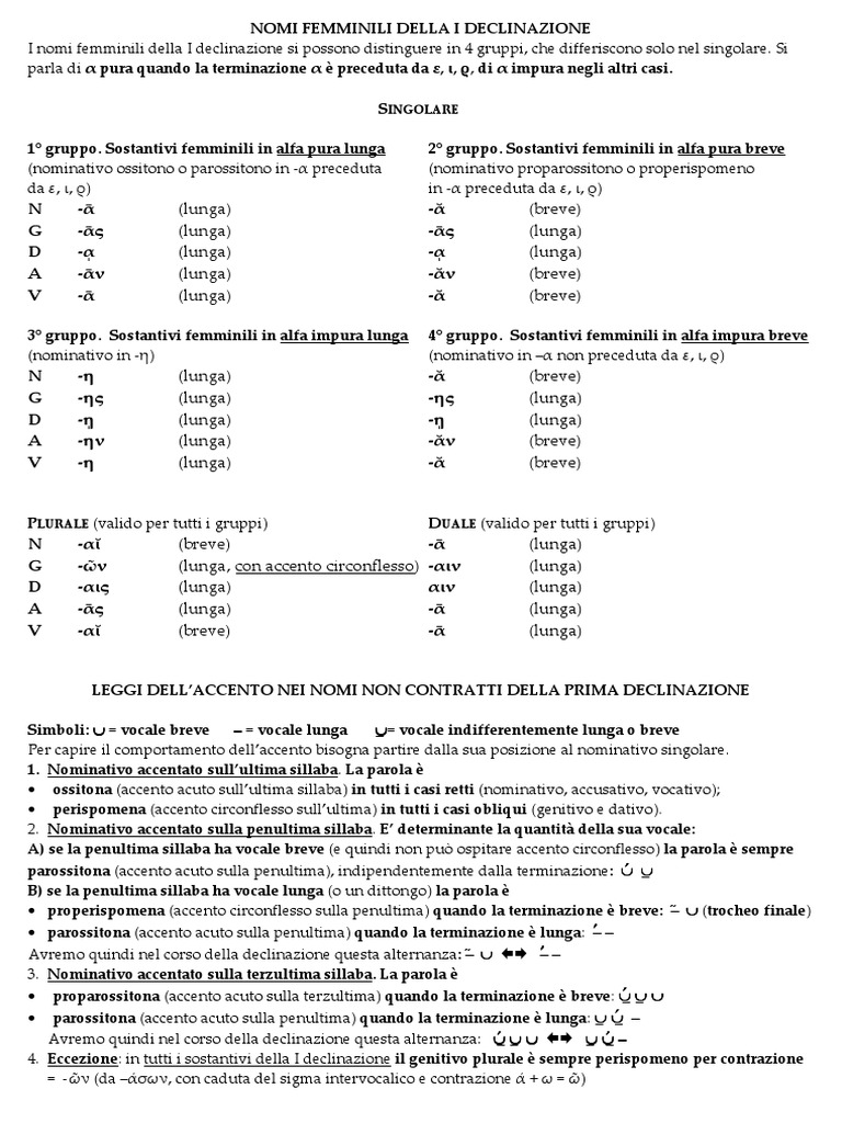Greco Prima Seconda Declinazione Greco Prima Seconda Declinazione