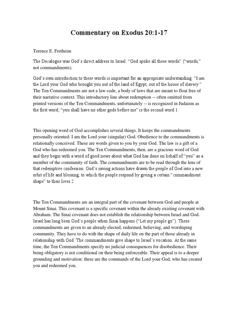 Commentary on Exodus 20.1-17.Fretheim | Ten Commandments | Book Of Exodus