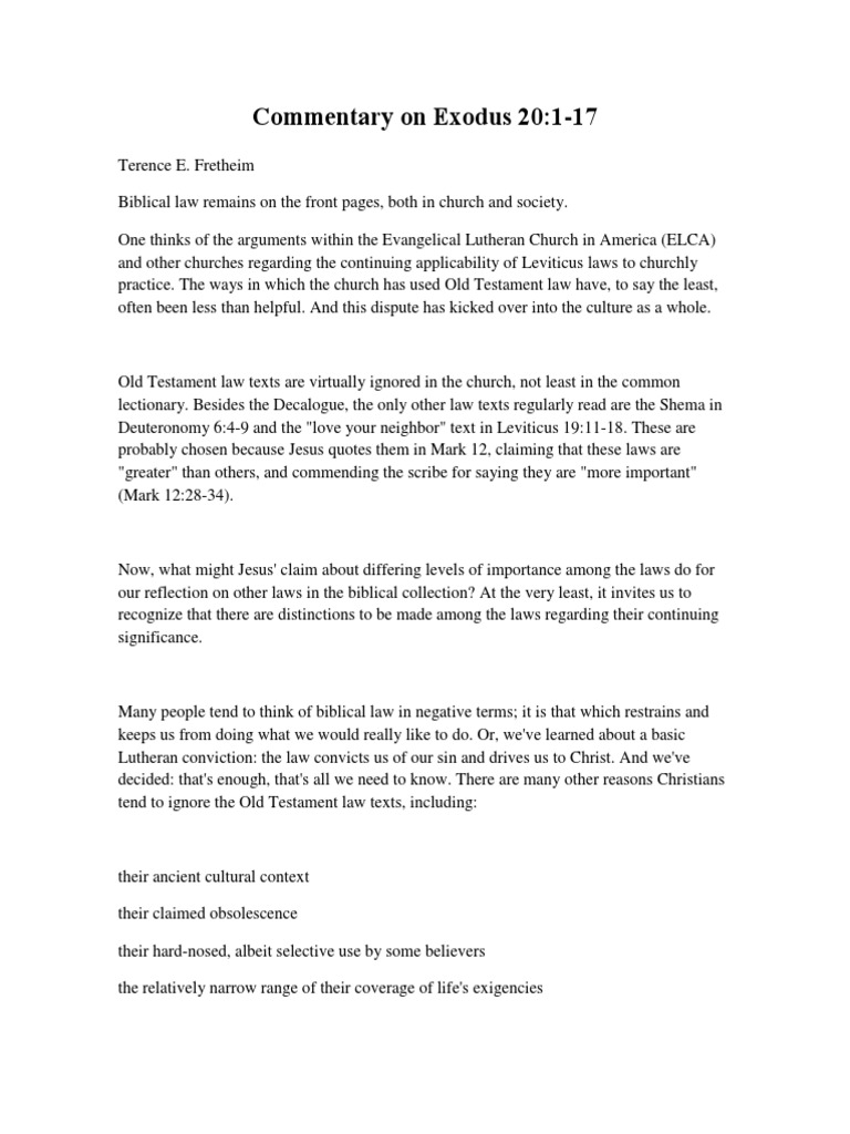 Commentary on Exodus 20.1-17(2).Fretheim | Ten Commandments | Book Of ...