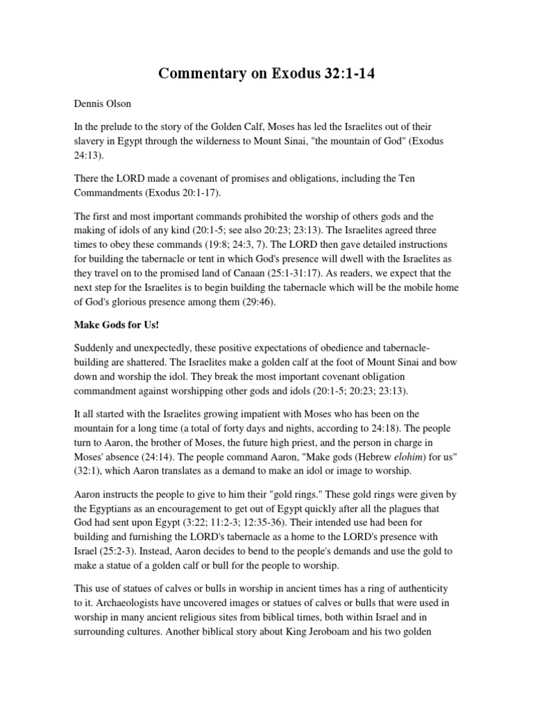 Commentary on Exodus 32.1-14.Olson | Book Of Exodus | Israelites
