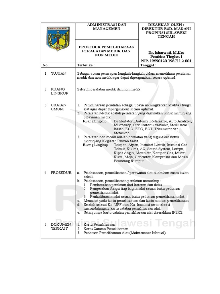 Sop Pemeliharaan Peralatan Medik Dan Non Medik | PDF