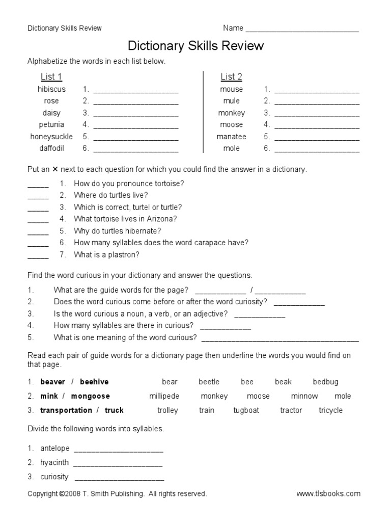 Dictionary Skills Review | PDF | Turtle | Linguistics