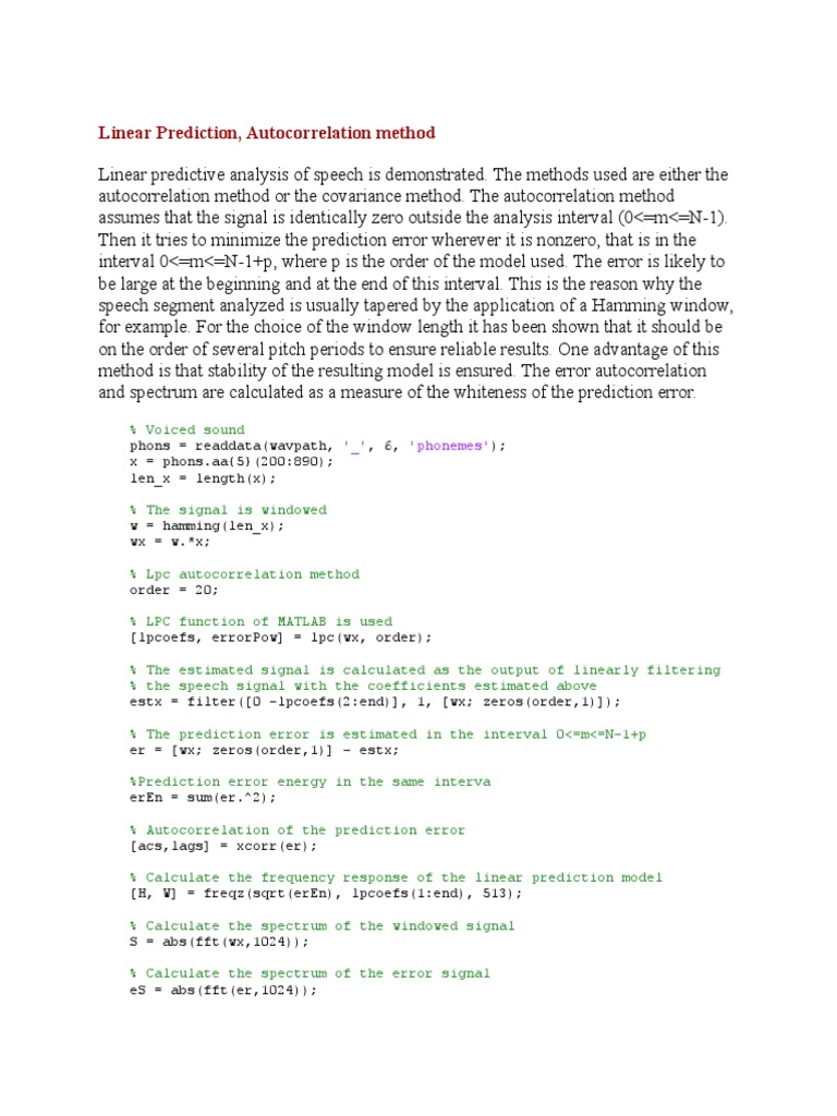 Linear Prediction | PDF | Autocorrelation | Spectral Density
