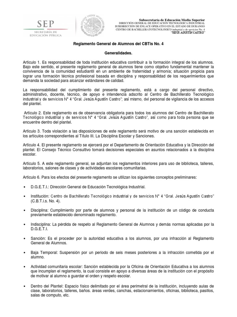 Reglamento de Alumnos | PDF | Educación Secundaria | Institución