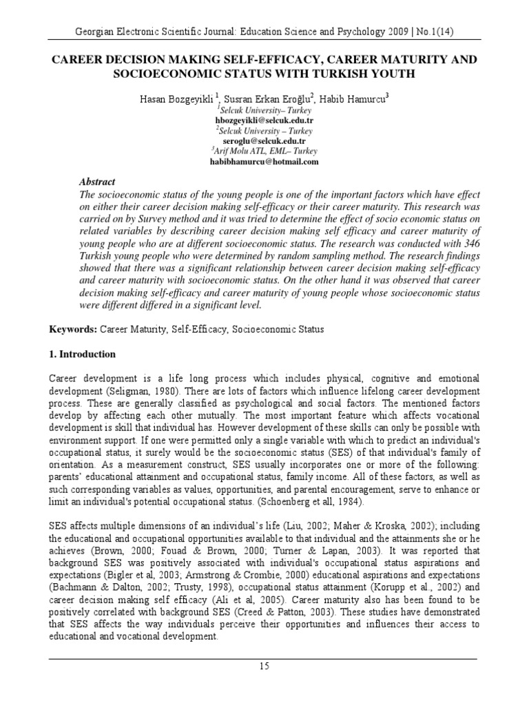 Career Decision Making Self Efficacy PDF | PDF | Self Efficacy | Socioeconomic Status