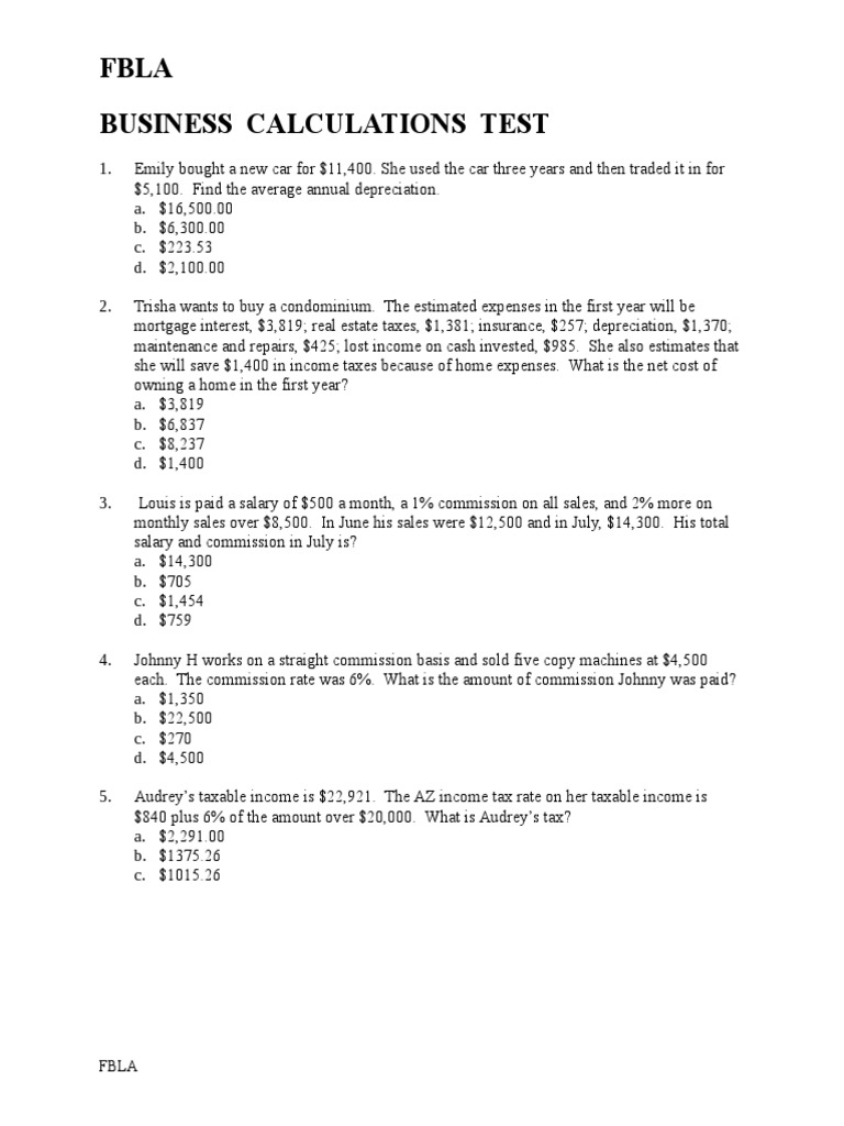 Arizona FBLA Test 1 (New Numbers) | PDF | Federal Insurance ...