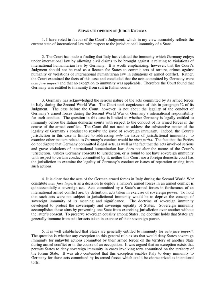 Acta Jure Imperii and That No Exception To Immunity Was Applicable ...