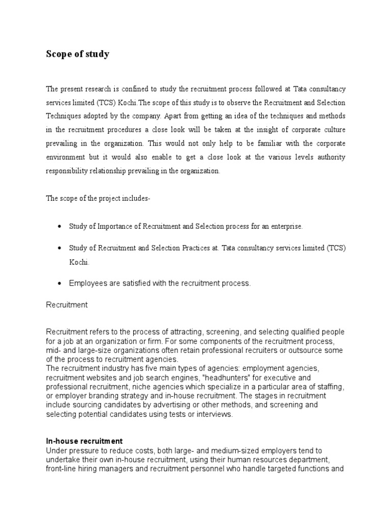 Scope of Study | Download Free PDF | Recruitment | Résumé