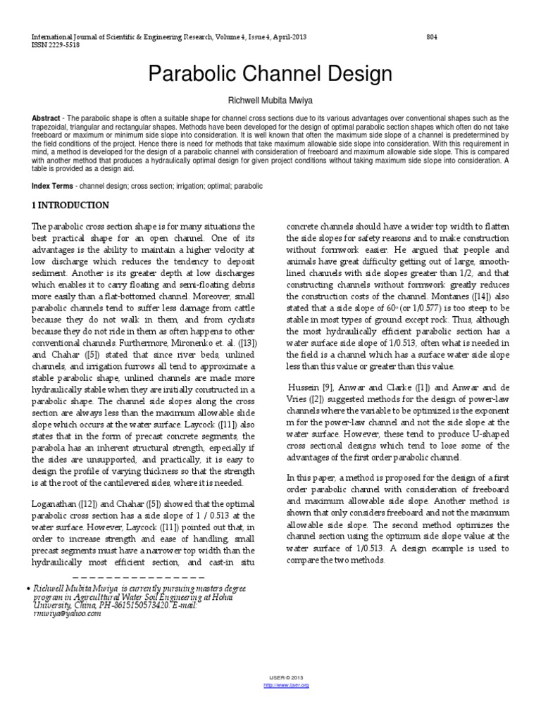 Researchpaper Parabolic Channel Design | PDF | Precast Concrete | Concrete