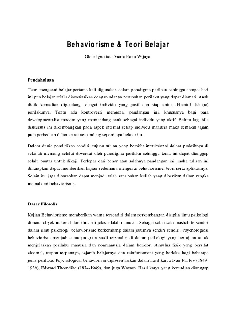 Teori Belajar & Behaviorisme | PDF