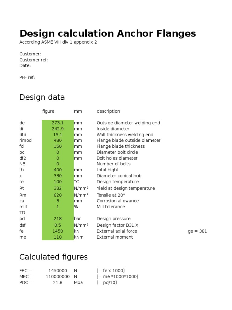 Design Calculation Anchor Flange - ASME VIII Div 1 | PDF | Gas ...