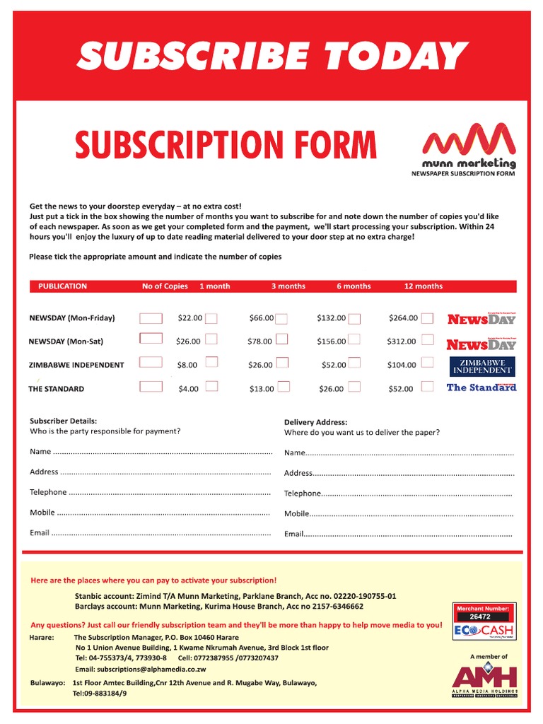 Newspaper Subscription Form | PDF