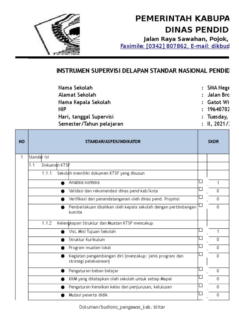 Instrumen 8 SNP Dan Int Eks Lengjkap Conreng | PDF | Karier & Perkembangan | Bisnis