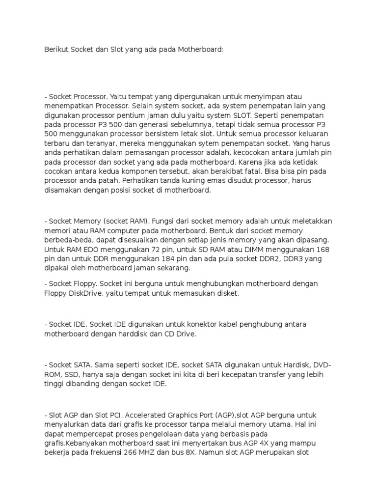 Berikut Socket Dan Slot Yang Ada Pada Motherboard | PDF