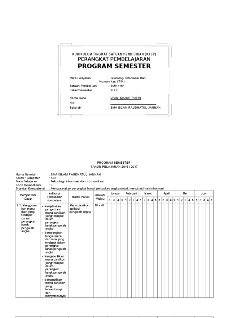Program Semester Tik Kelas Xi SMT 2 | PDF