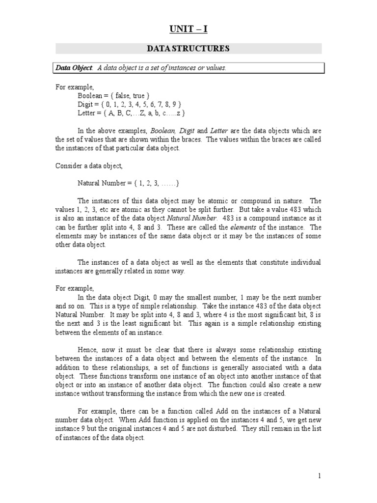 Unit I Data Structures Pdf Array Data Structure Queue Abstract Data Type