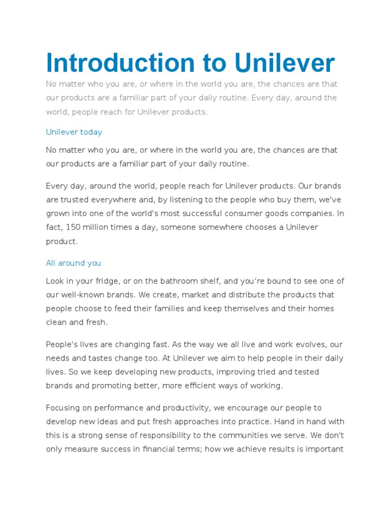 Introduction To Unilever | PDF | Unilever | Brand