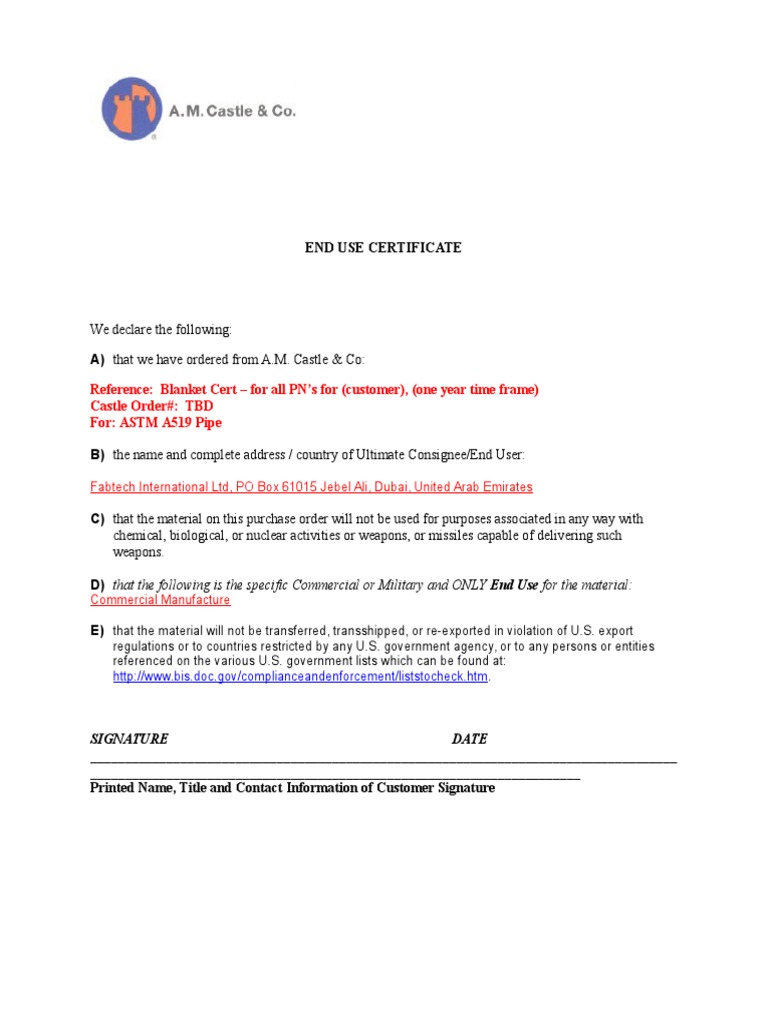 End User Certificate Template