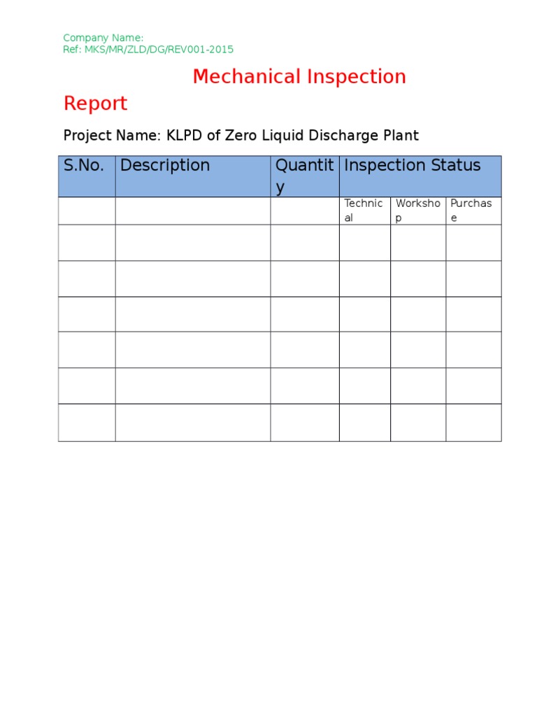 Mechanical Inspection Report | PDF | Technology & Engineering