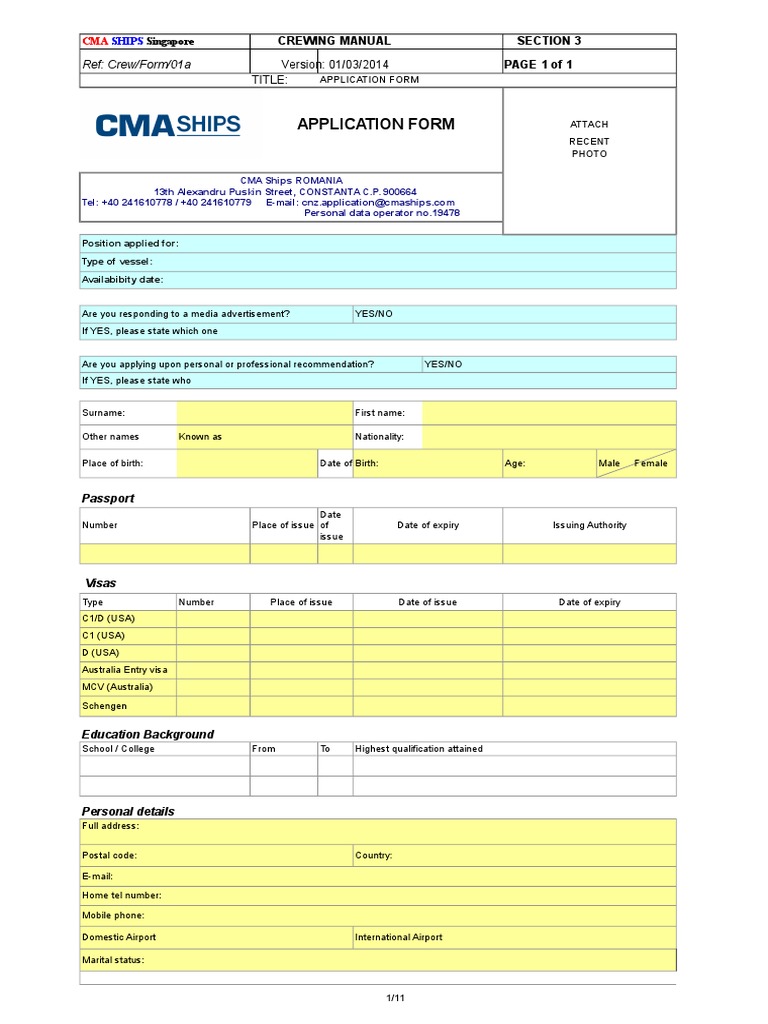 CREW FORM 01a Application Form | Transport | Business