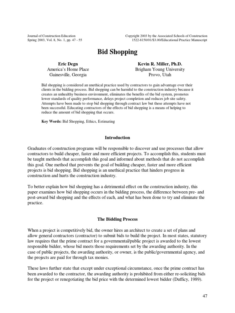 Bid Shopping | Construction Bidding | General Contractor