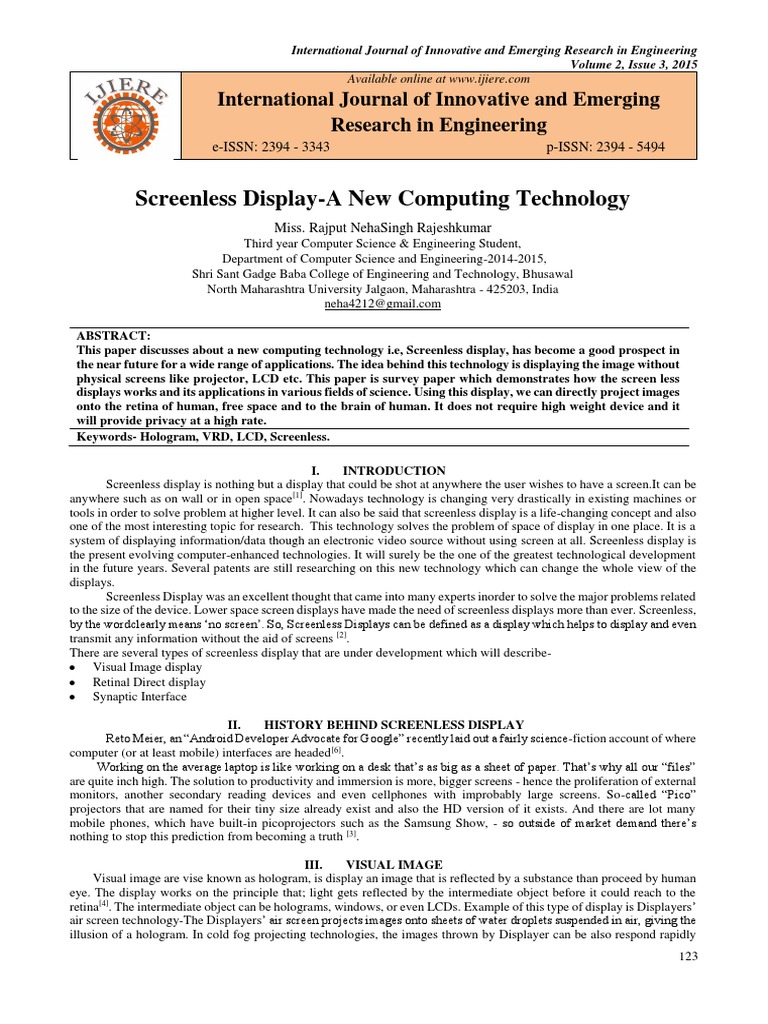 Final Screenless Display | PDF | Holography | Virtual Reality