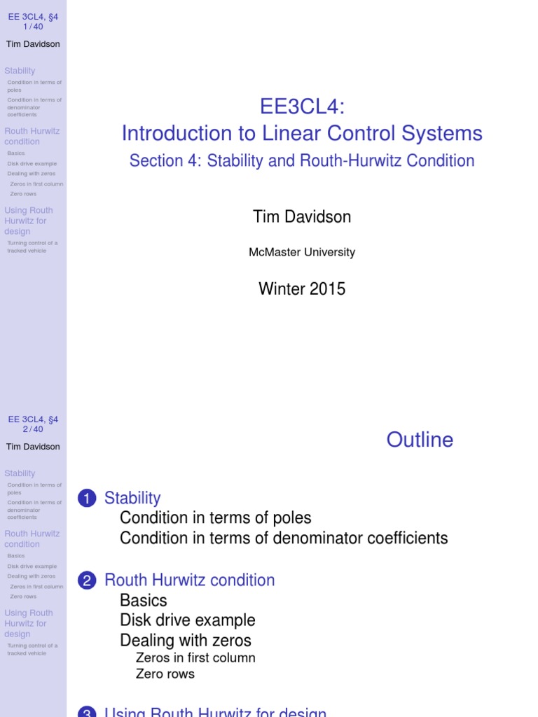 Routh Hurwitz Handout | PDF | Stability Theory | Zero Of A Function