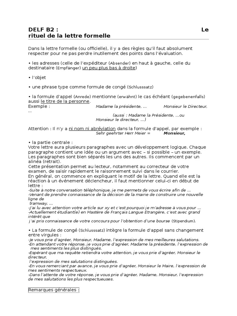 Rédiger une lettre formelle DELF B2 | PDF | Langues