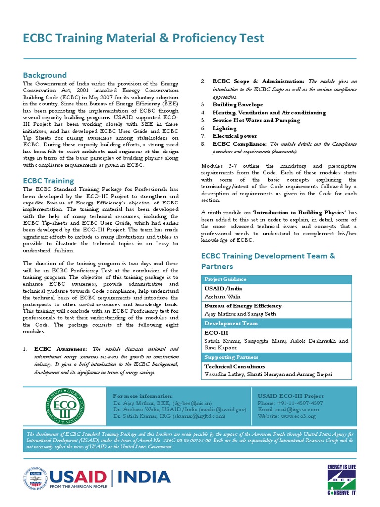 ECBC Training One-Pager PDF | Download Free PDF | Capacity Building ...
