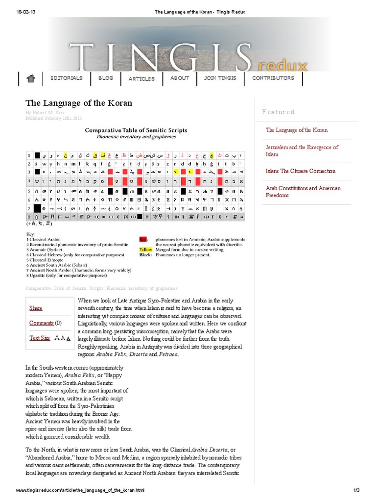 The Language of The Koran Is Based On A Dialect That Was Not Used in ...