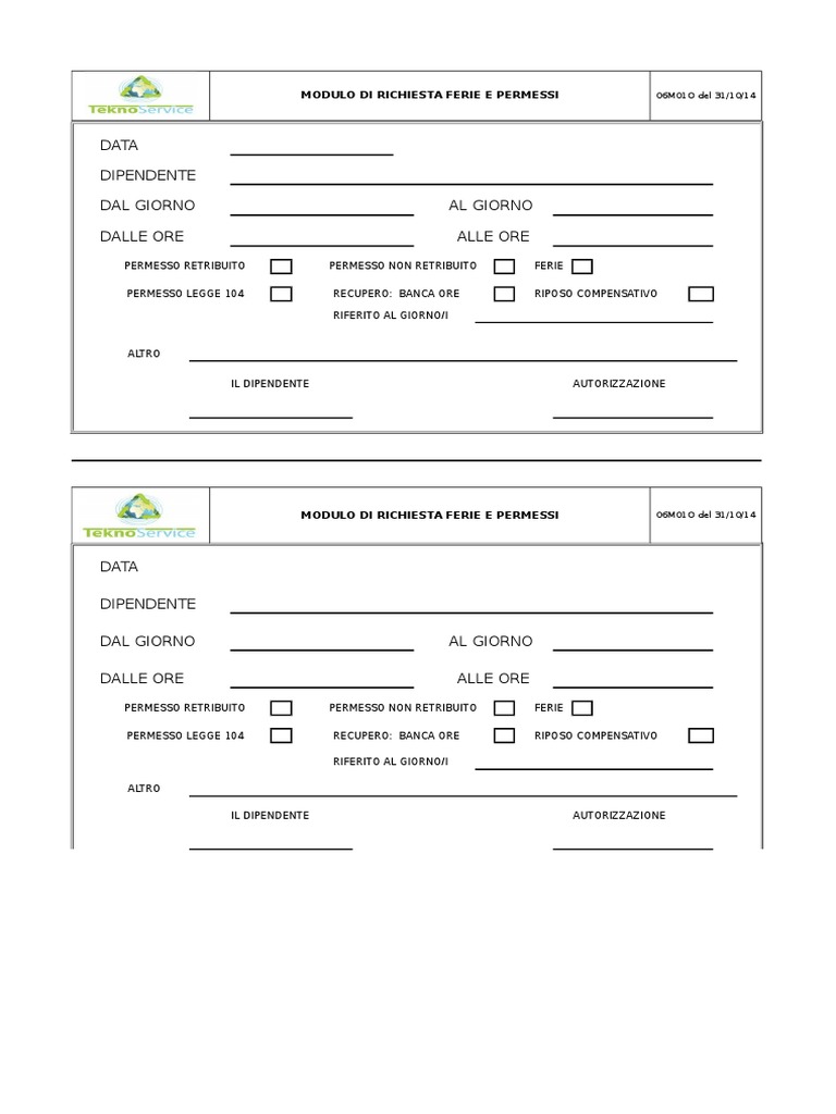 06M01O Modulo Richiesta Ferie - Permessi | PDF