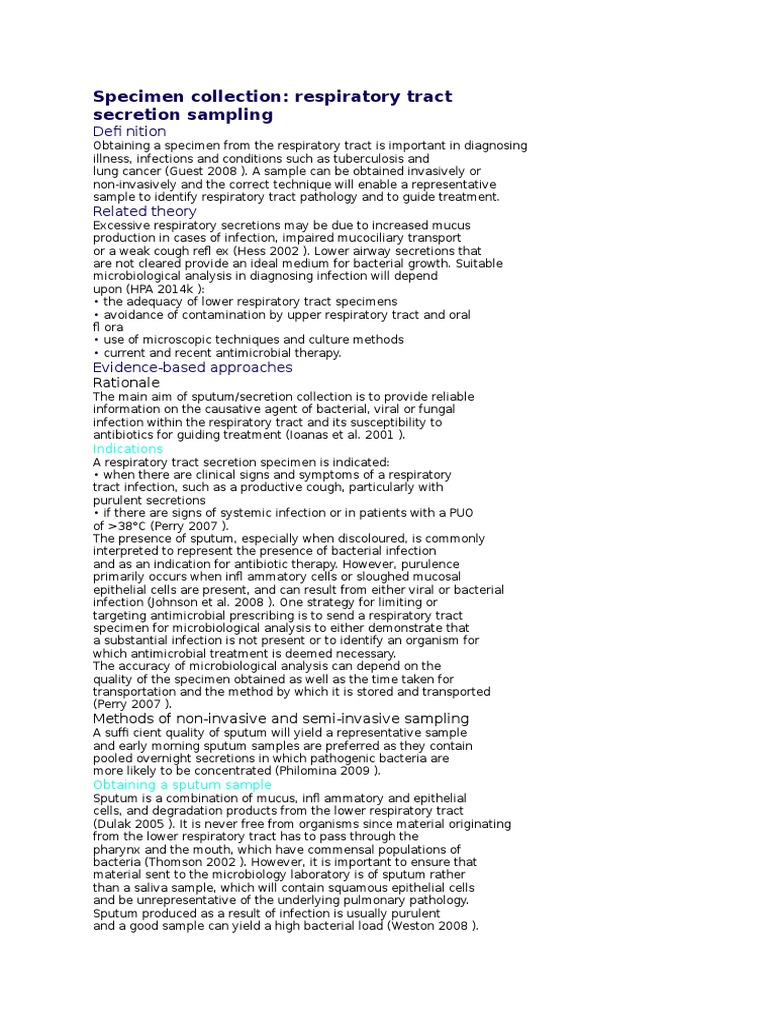 Specimen Collection: Respiratory Tract Secretion Sampling: Defi Nition ...