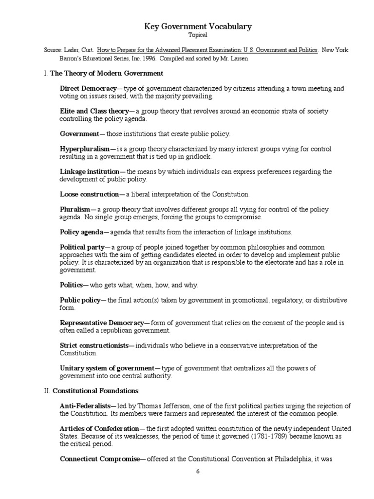 Key Vocabulary for AP Government | PDF | United States Constitution ...
