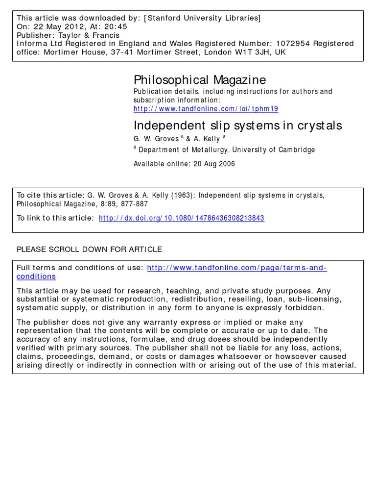 Independent Slip Systems in Crystals | Download Free PDF | Crystallite ...