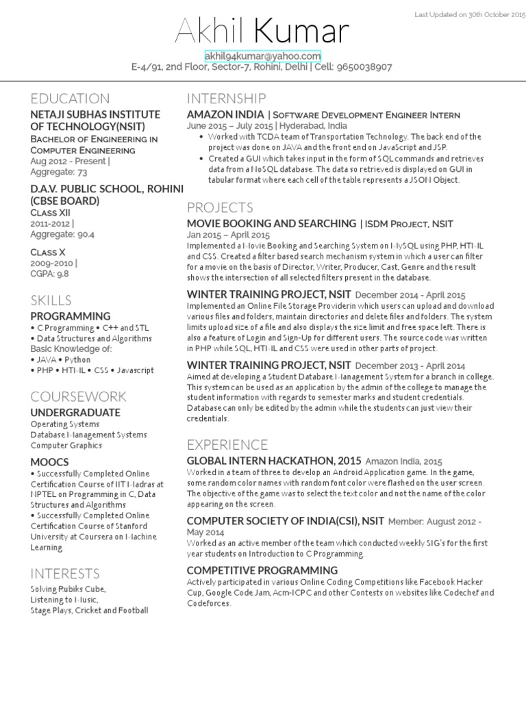 Akhil Kumar Resume - Software Engineer with C++ skills | PDF | Databases | No Sql