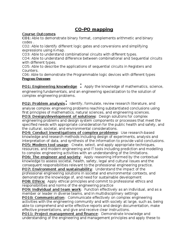 Co-Po Mapping DLD | PDF | Engineering | Design