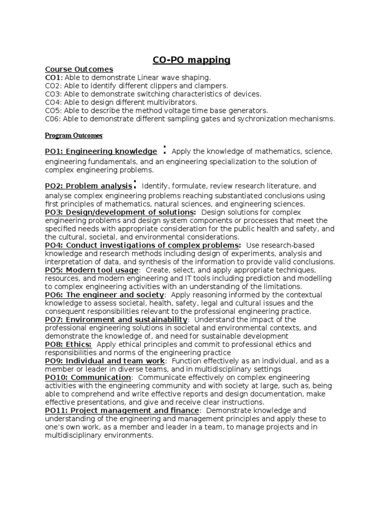 Co-Po Mapping | PDF | Engineering | Design