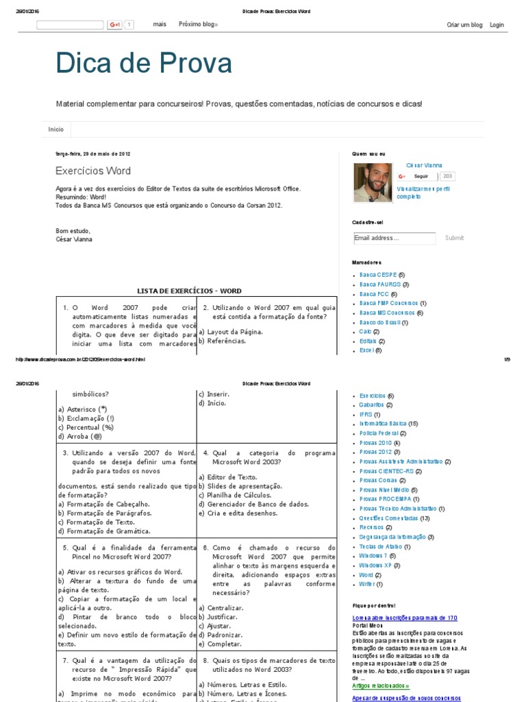 Dica de Prova - Exercícios Word | PDF | Impressão | Microsoft Windows