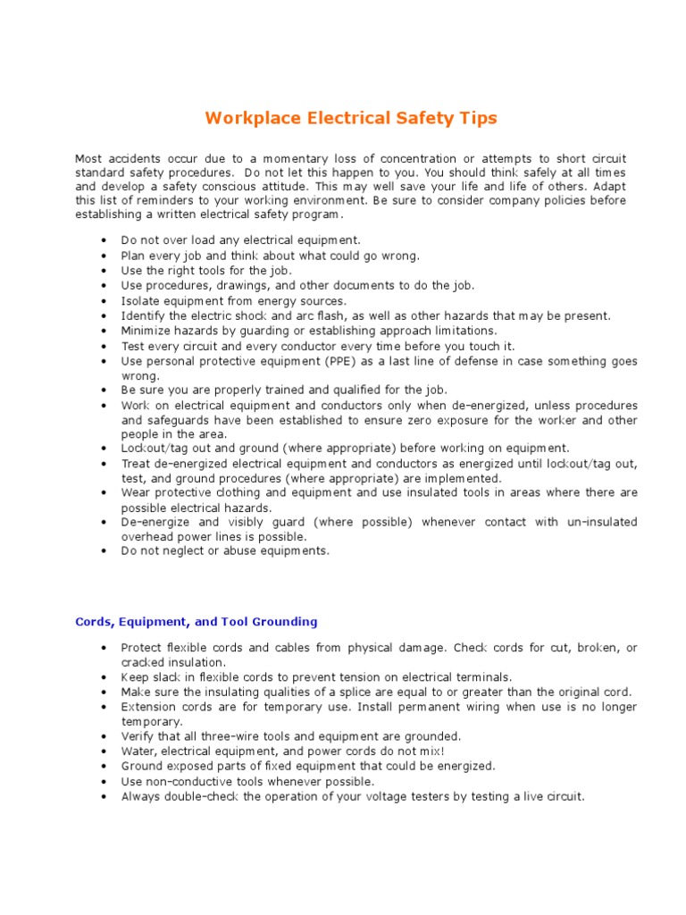 Workplace Electrical Safety Tips: Cords, Equipment, and Tool Grounding ...