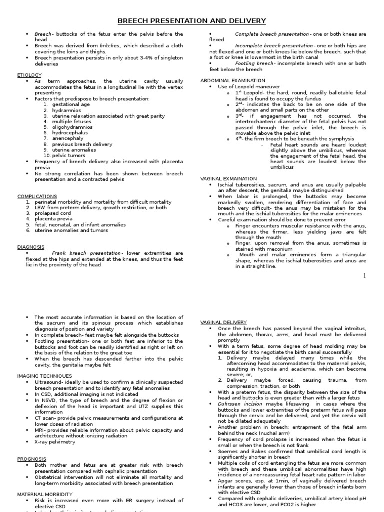 Breech Presentation and Delivery | PDF | Childbirth | Pelvis