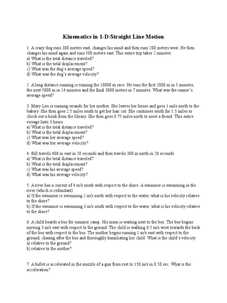 All Kinematics Worksheet | PDF | Acceleration | Speed