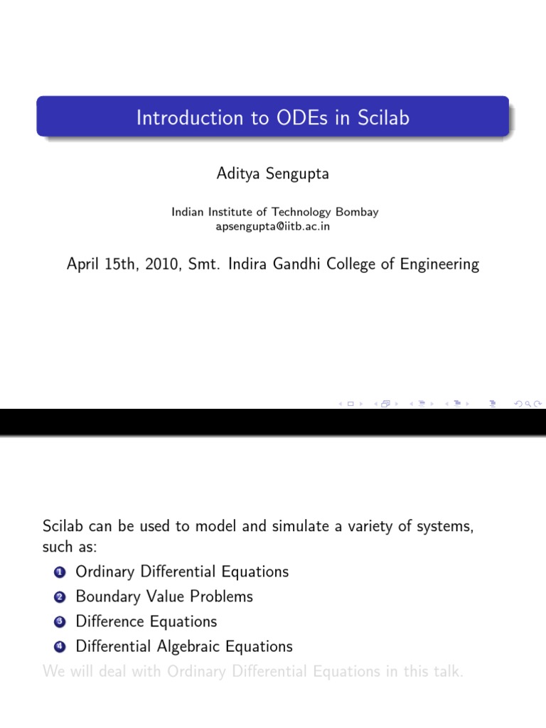 Introduction To Odes in Scilab: Aditya Sengupta | PDF | Ordinary ...