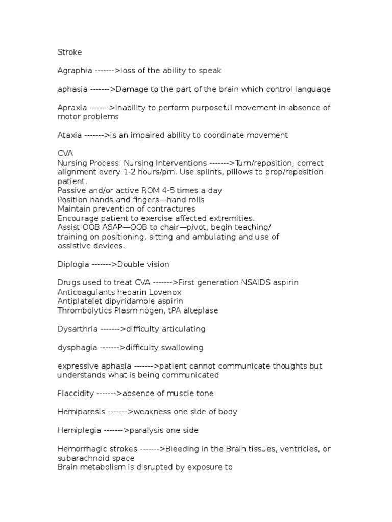 Simple Study Notes For Nursing - Stroke | PDF | Stroke | Neurological ...