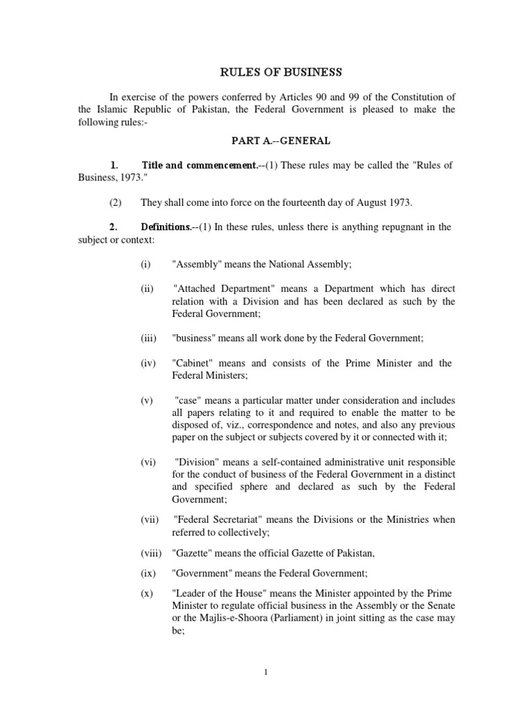 Rules of Business 1973 | PDF | Parliament Of Pakistan | Cabinet ...
