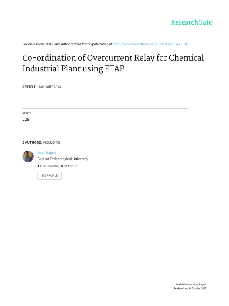 Co Ordination Of Overcurrent Relay For Chemical Industrial Plant Using Etap Pdf Electric