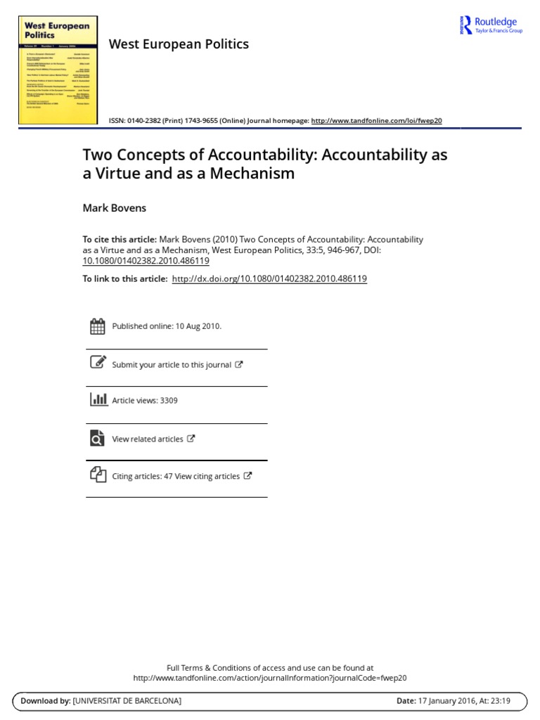 Two Concepts of Accountability: Accountability As A Virtue and As A ...