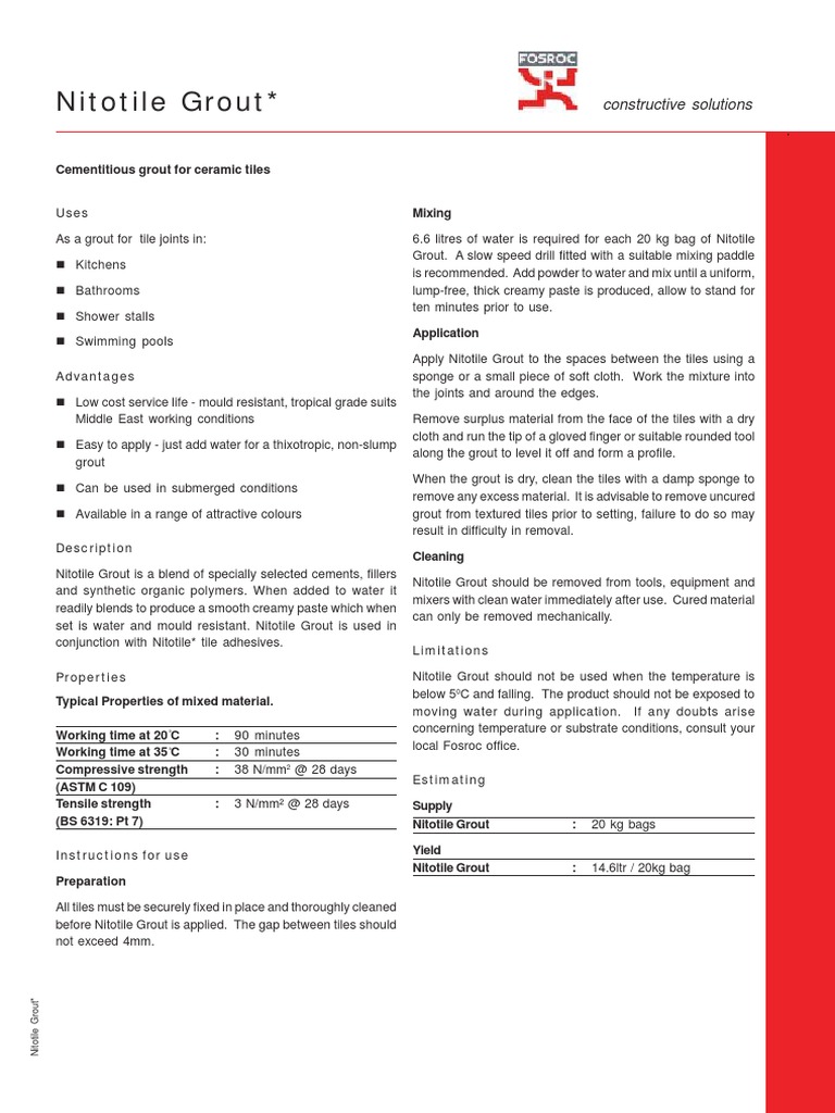 Nitotile Grout : Constructive Solutions | PDF | Tile | United Arab Emirates