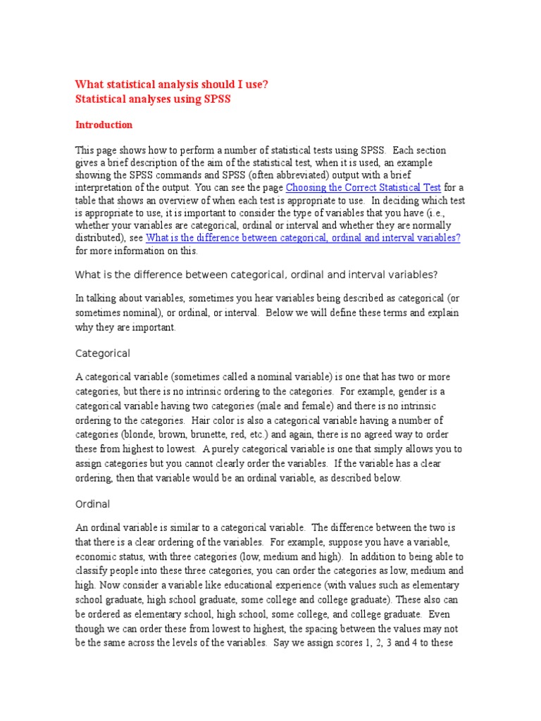 What Statistical Analysis Should I Use? Statistical Analyses Using SPSS | PDF | Logistic ...